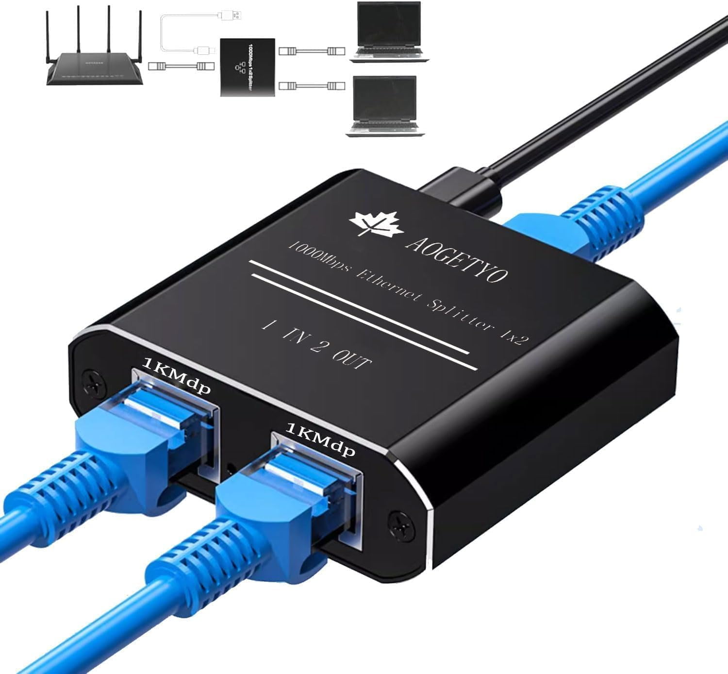 Ethernet Splitter 1 to 2 High Speed 1000Mbps,Gigabit RJ45 Splitter with ...