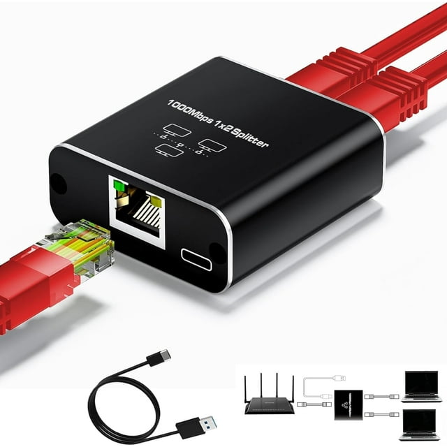 Ethernet Splitter 1 to 2 High Speed 1000mbps, Rj45 Internet Splitter ...