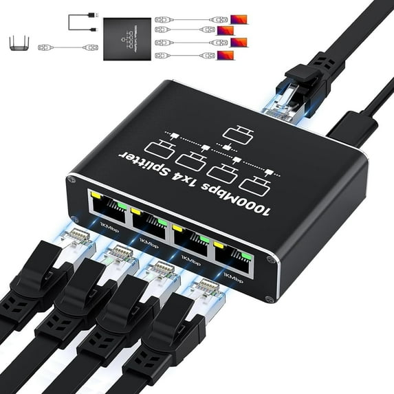 Ethernet Splitter 1 to 4, 1000Mbps High-Speed Internet Splitter ...