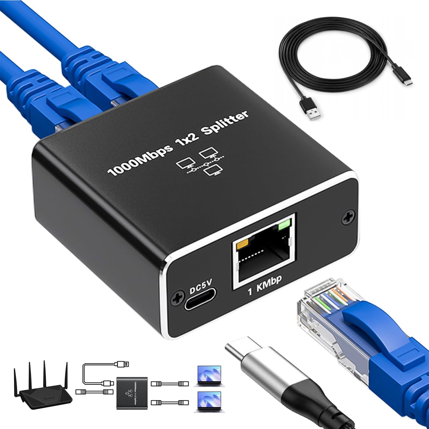 Ethernet Splitter 1 to 4 1000Mbps,Internet Cable Splitter 1 in 3 Out ...