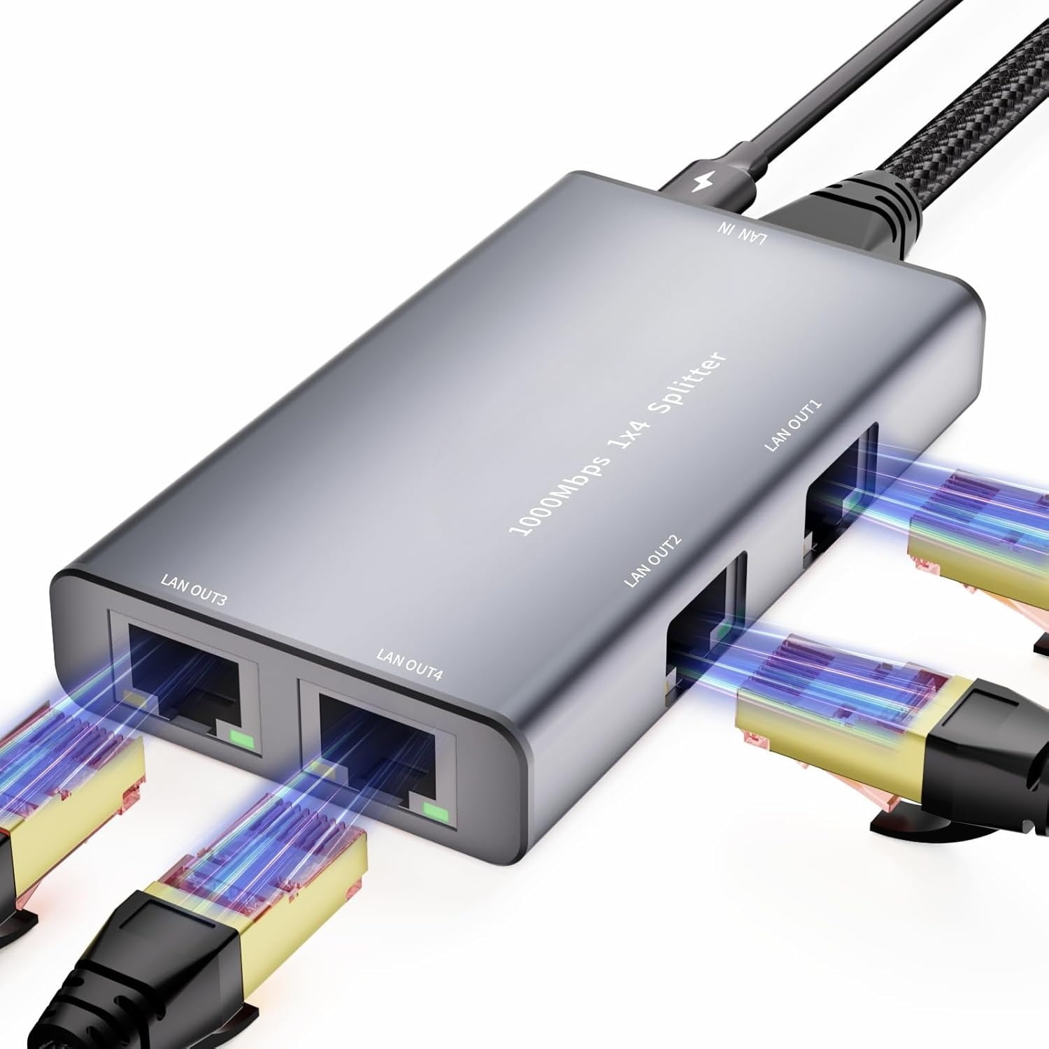 Ethernet Splitter 1 to 4 High Speed 1000Mbps, RJ45 Gigabit Ethernet ...