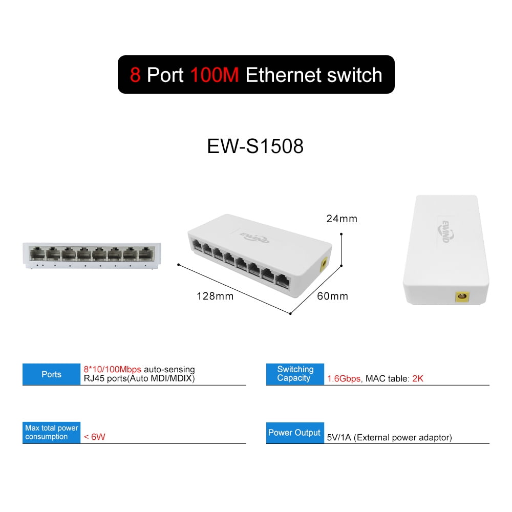 Ethernet Switch 5/8 Ports Desktop Gigabit Network Switch 10/100 ...