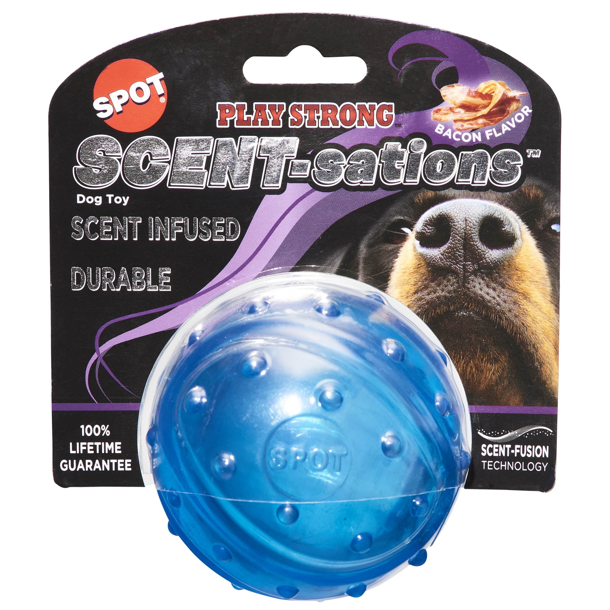 SPOT Play Strong Bacon-Flavored Scent-Sation Dog Ball, 3.25 Inches ...