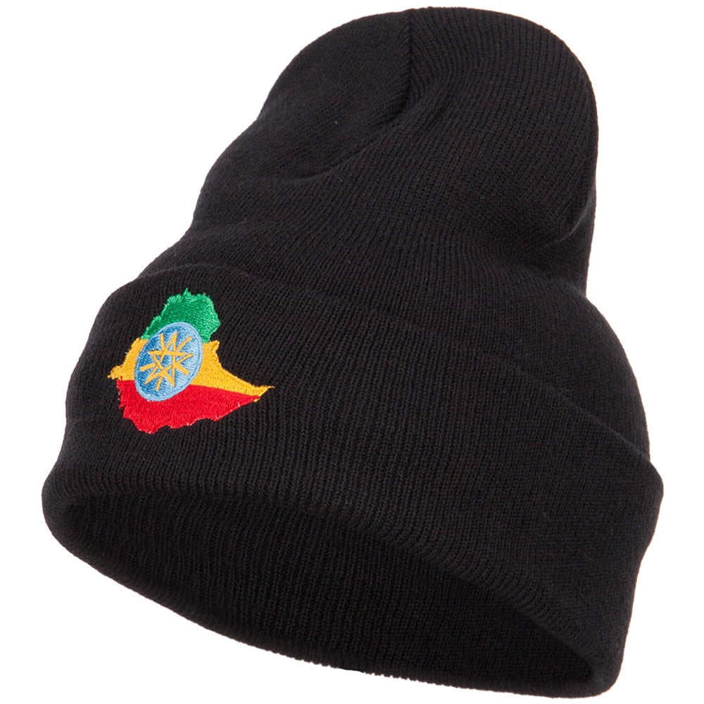 Ethiopia Flag Map Embroidered Long Beanie - Black OSFM - Walmart.com