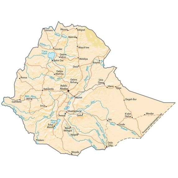 Ethiopia Physical Map GLOSSY POSTER PICTURE PHOTO PRINT BANNER ...