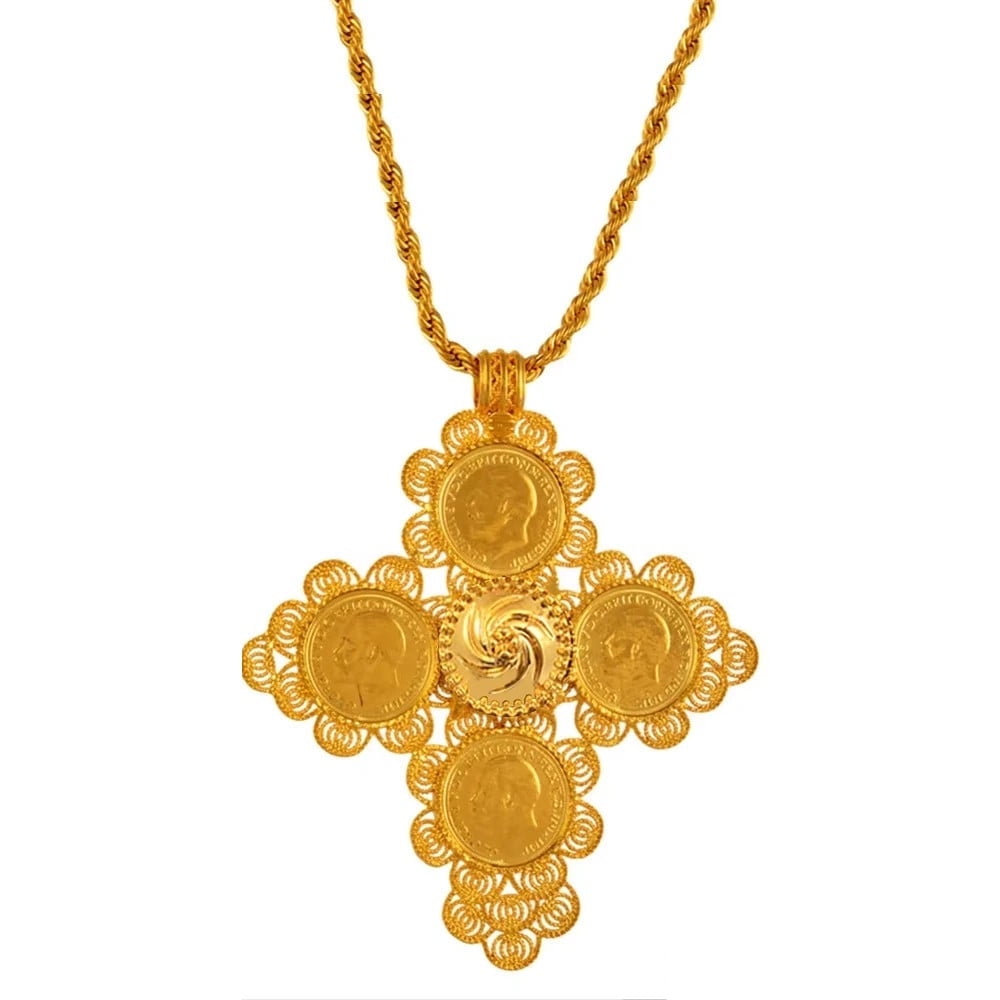 Ethiopian Big Cross Pendants Necklaces Women Men 14k Yellow Gold ...