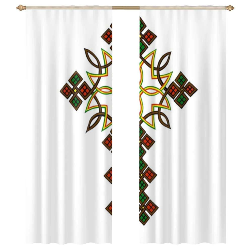 Ethiopian Cross Framed Tulle Curtains For Living Room Chiffon Sheer ...