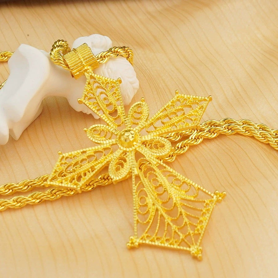 Ethiopian Cross Pendant Twisted Chain for Man,African Wedding Party 14K ...
