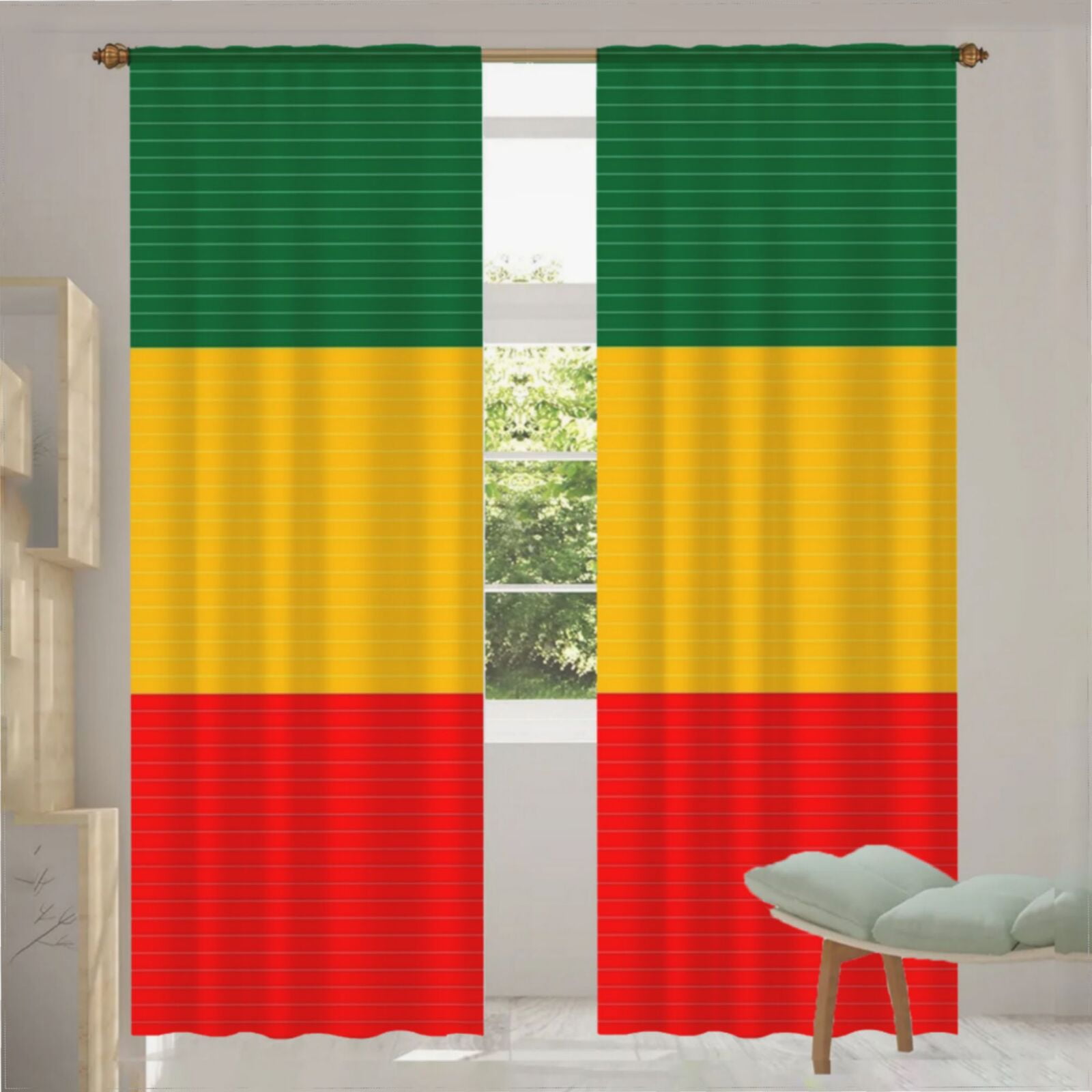 Ethiopian Flag Curtains for Living Room Bedroom Decor Transparent Chiffon Sheer Voile Window ...