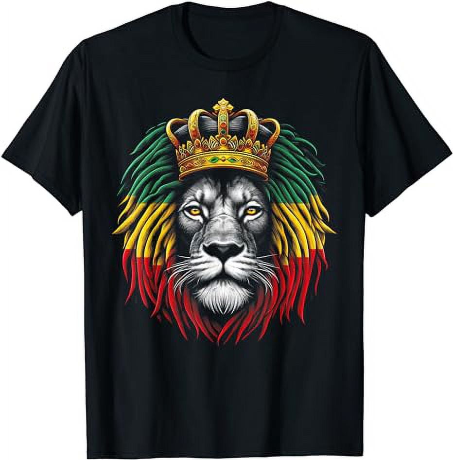Ethiopian Flag Lion Rastafarian Reggae Rasta Lion of Judah T-Shirt ...