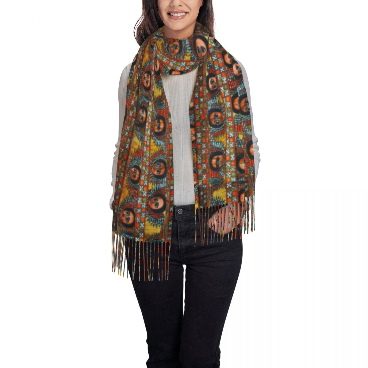 Ethiopian Habesha Art Scarf Wrap for Women Long Winter Warm Tassel ...