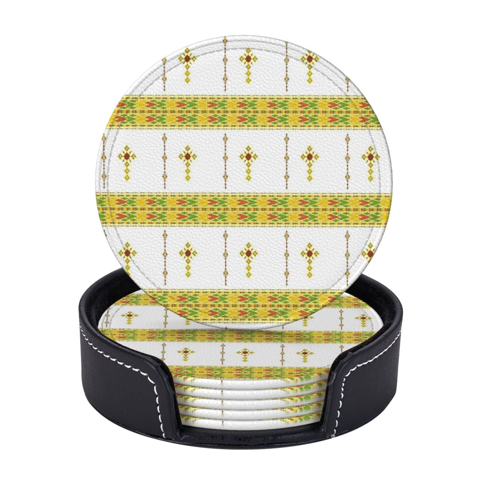 Ethiopian Habesha Tibeb Telet Coasters With Leather Holder Set Of 6 ...