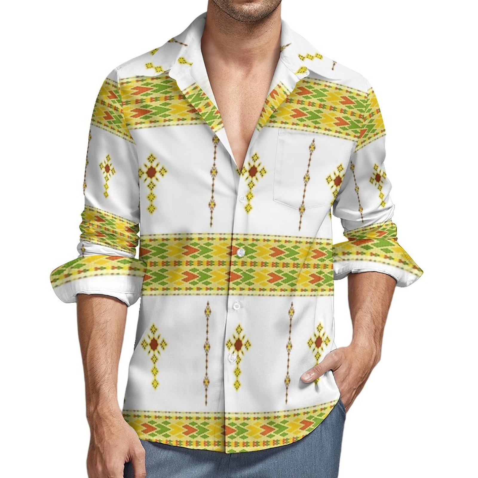 Ethiopian Habesha Tibeb Telet Hawaiian Shirt for Men Long Sleeve Button ...