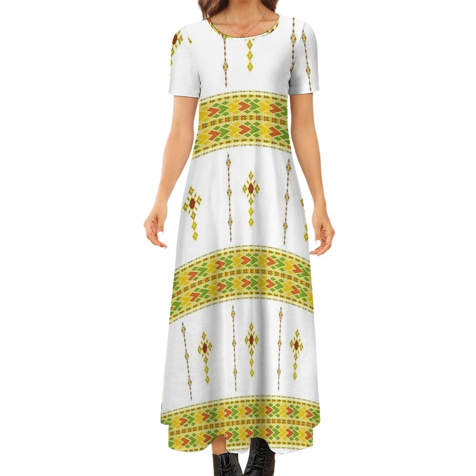 Ethiopian Habesha Tibeb Telet Maxi Dress for Women Crew Neck Beach ...