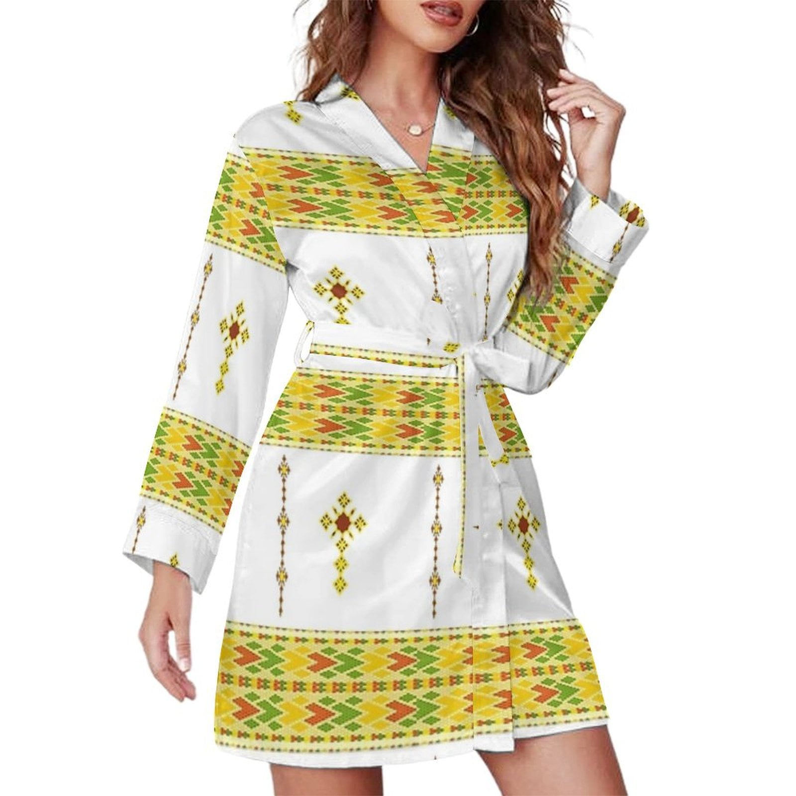 Ethiopian Habesha Tibeb Telet Night Robe Long Sleeve V Neck Robe With ...