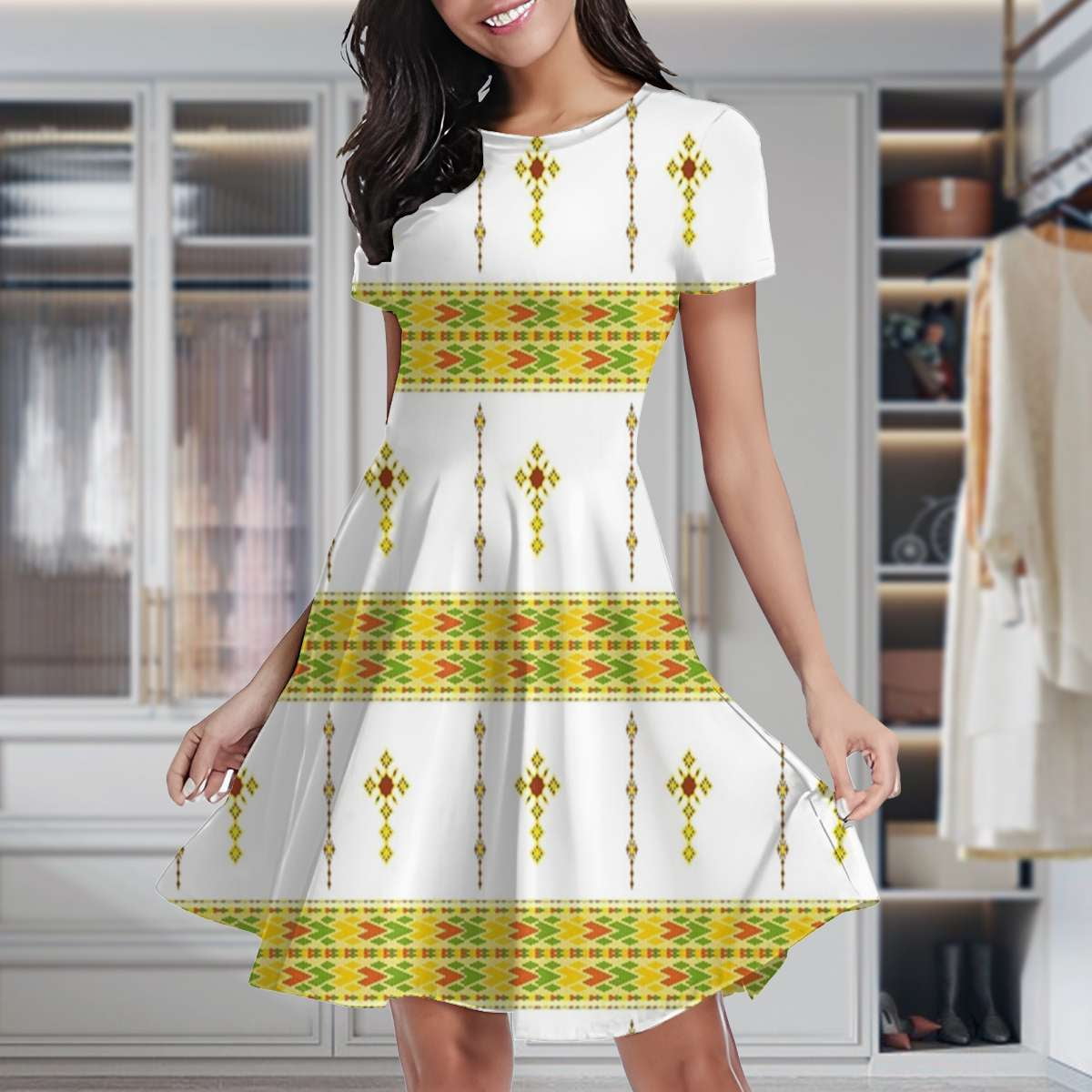 Ethiopian Habesha Tibeb Telet Women's Classic Swing Skater Dress Casual Work Party Cocktail ...