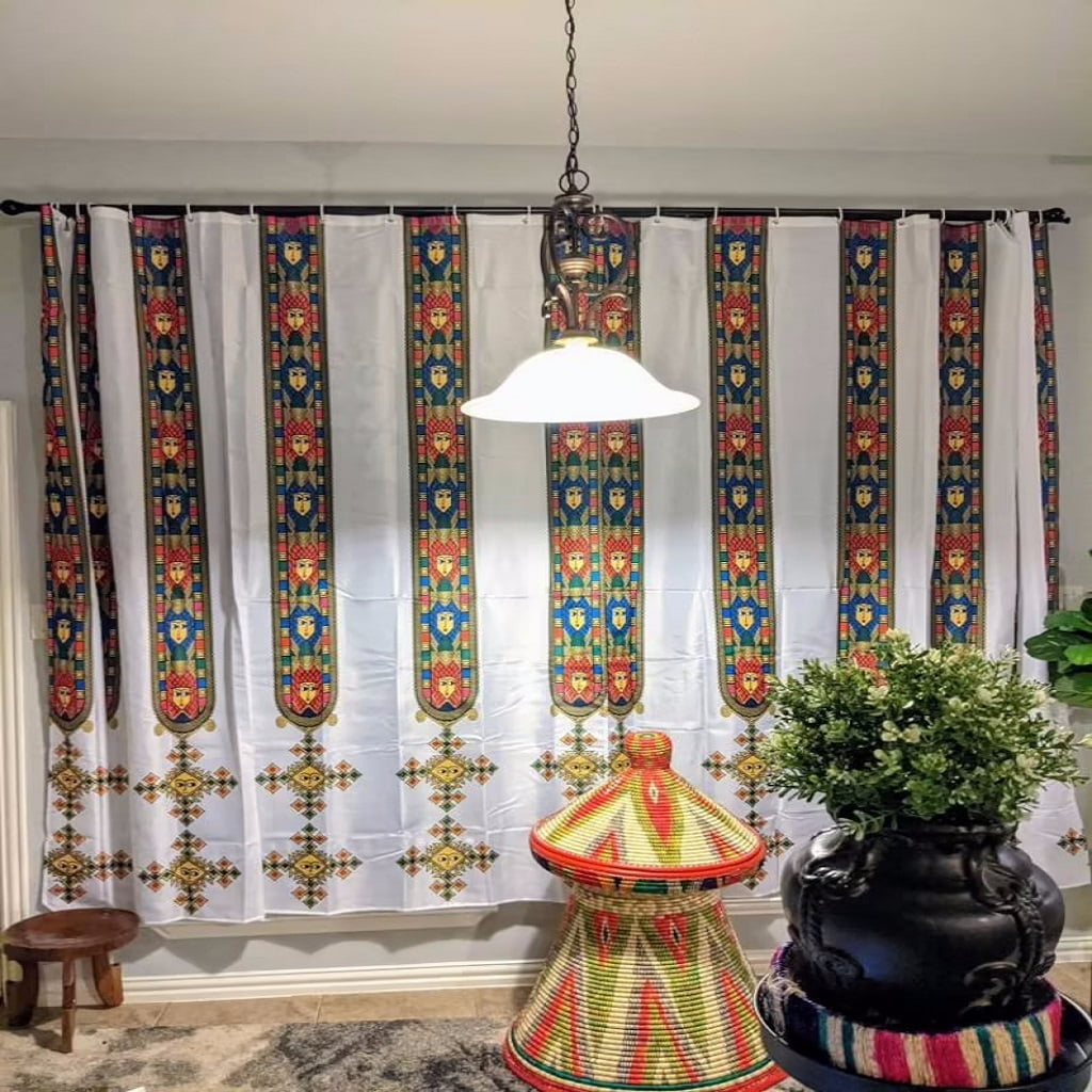 Ethiopian Home Textile Design Thin Shading Window Curtains rative Boho Printing Bedroom Finished ...