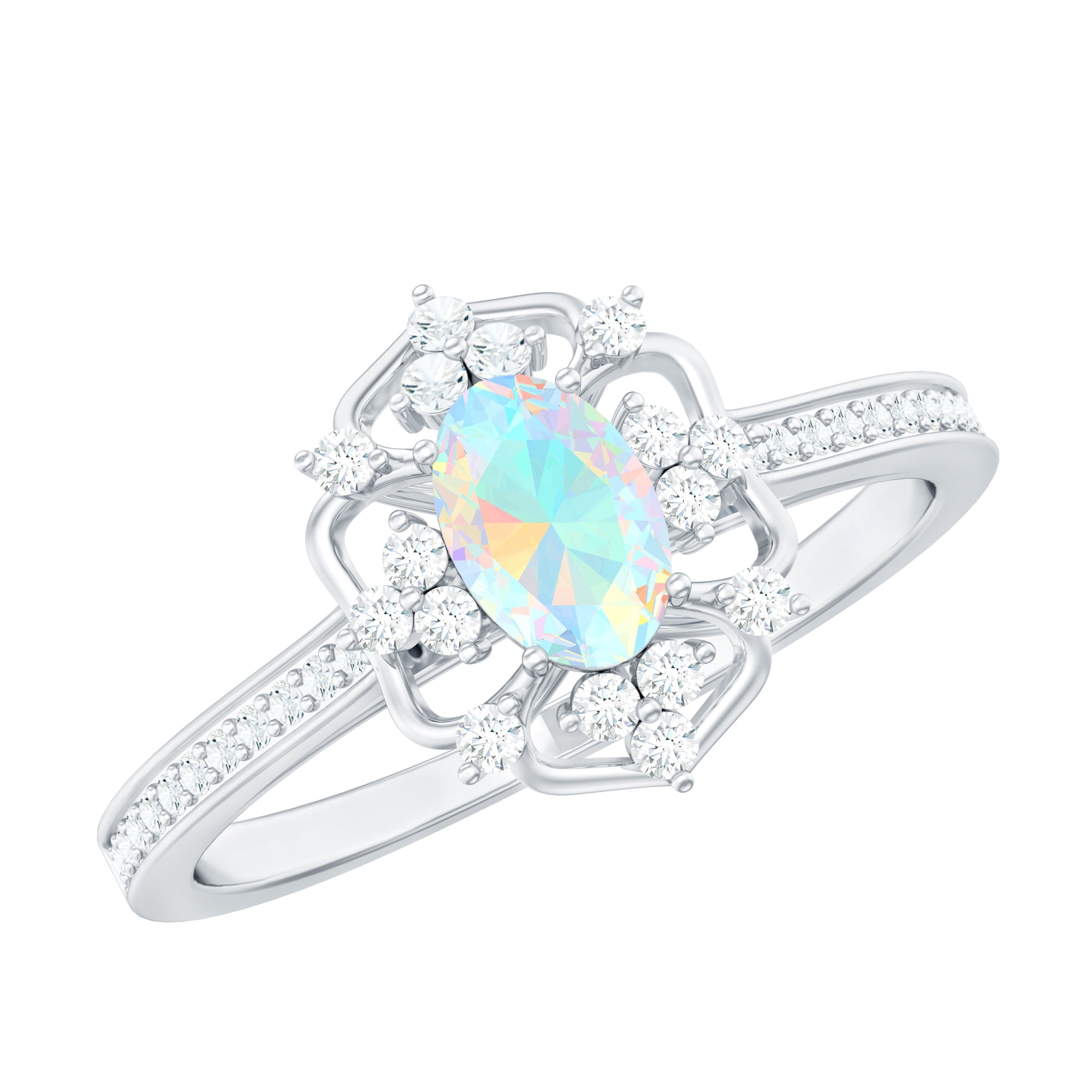 Ethiopian Opal Engagement Ring with Diamond Accent, Vintage Inspired Flower Opal Ring in Gold (1 ...
