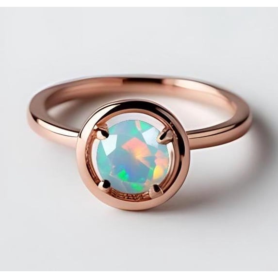 Ethiopian Opal Engagement Solitaire Ring 925 Silver 14K Rose Gold ...