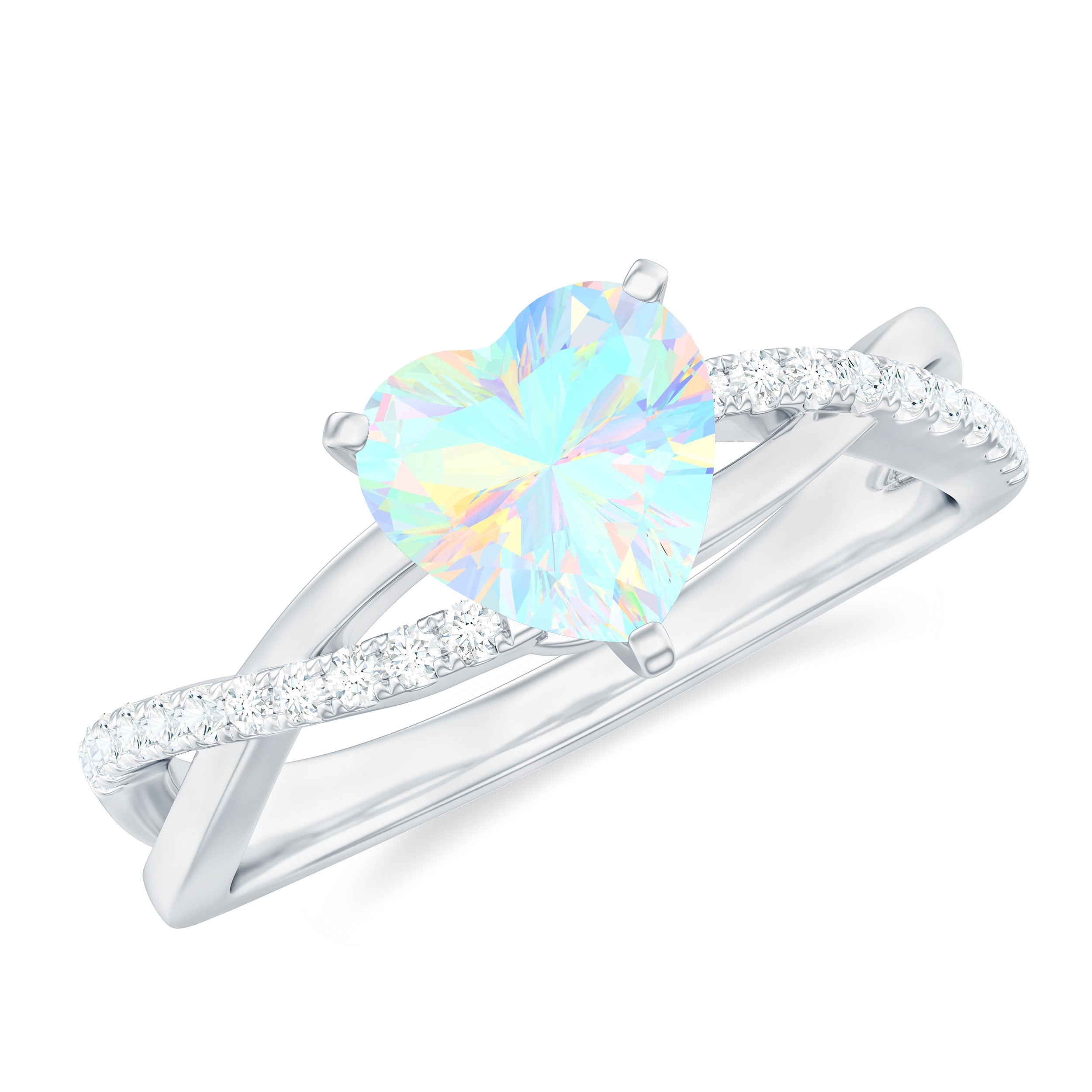 Ethiopian Opal Solitaire Crossover Ring with Diamond - 1 ct Engagement Ring, 925 Sterling Silver ...