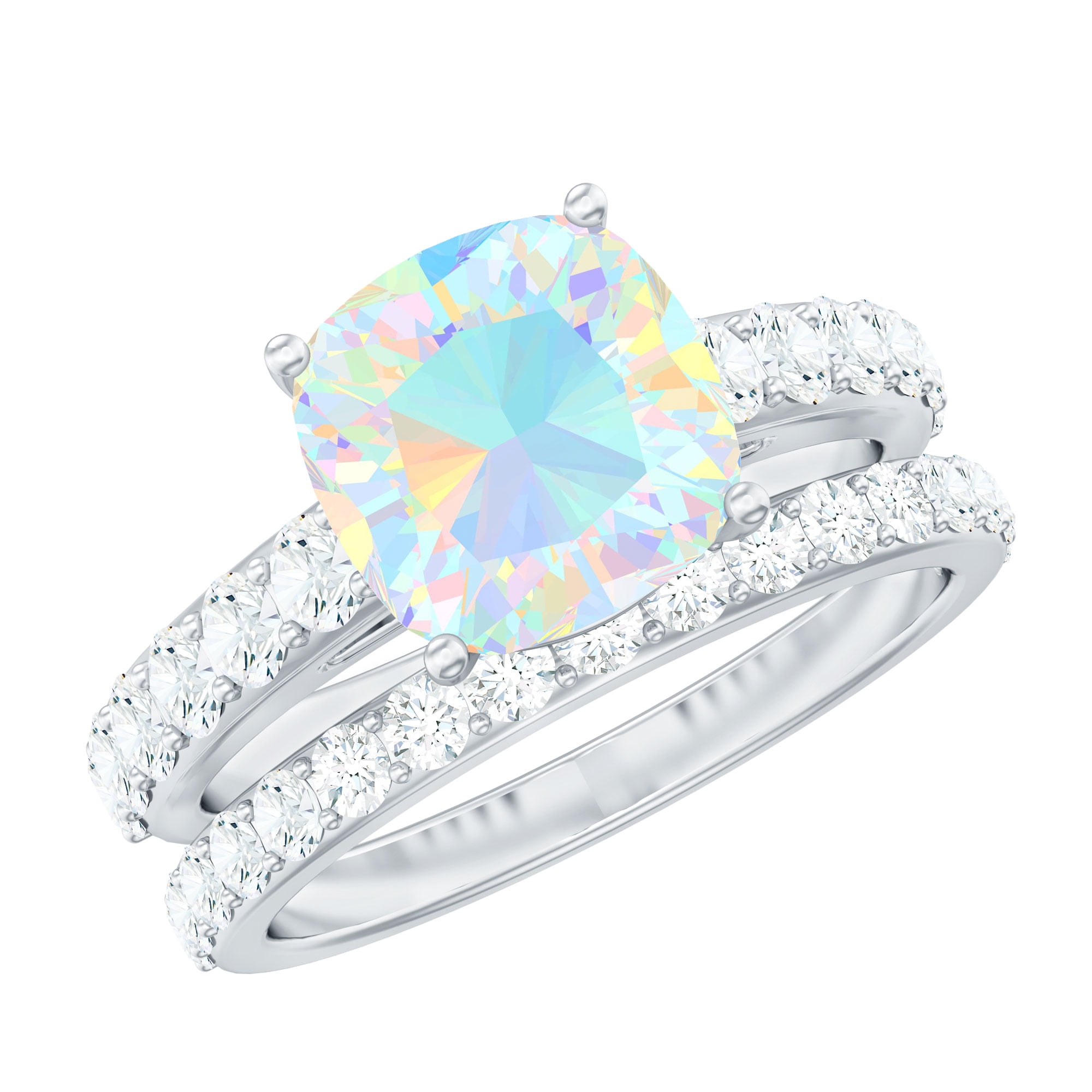 Ethiopian Opal Solitaire Ring Set with Moissanite for Women - 8 MM, 18K White Gold, US 12.00 ...