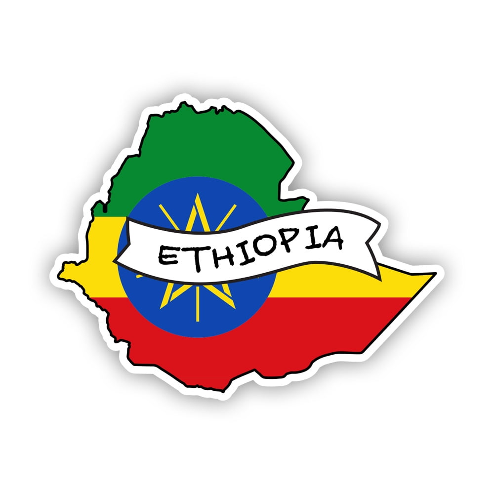 Ethiopian Shaped Ethiopia Flag Sticker Decal - Self Adhesive Vinyl - Weatherproof - Made in USA ...