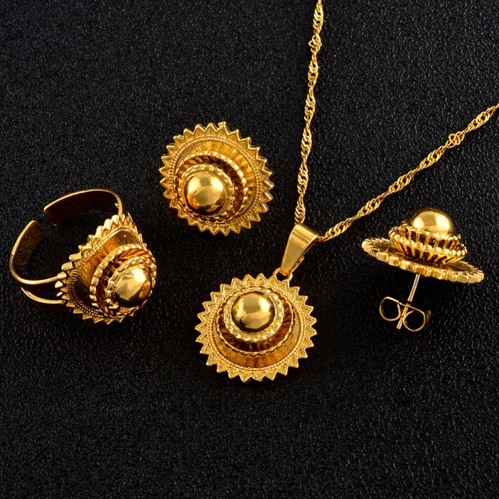 Ethiopian Small set Jewelry Necklace Earrings Ring 14k Yellow Gold ...