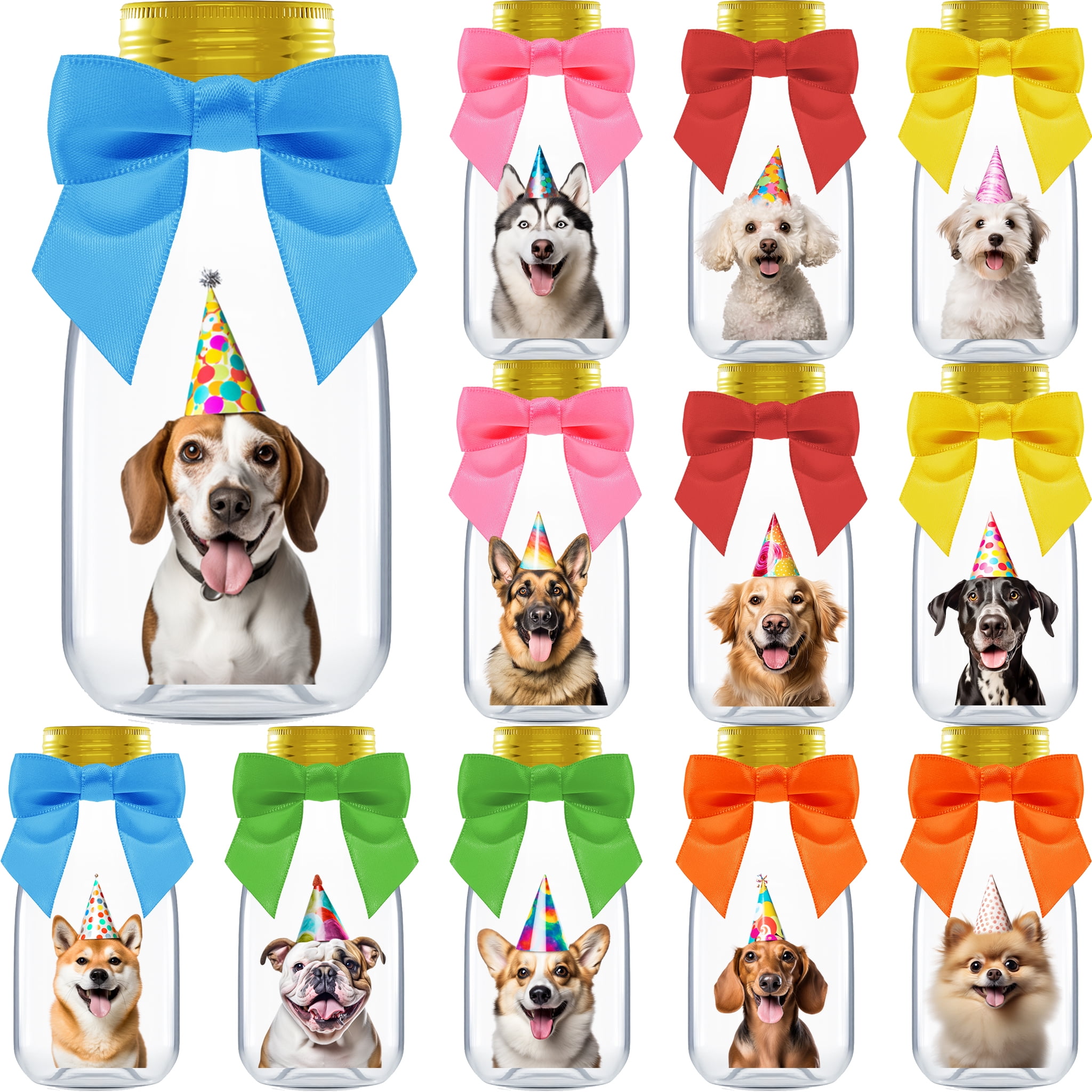 Ethisa 12 Pack Dog Party Favors - DIY Candy Jars with Ribbons and ...
