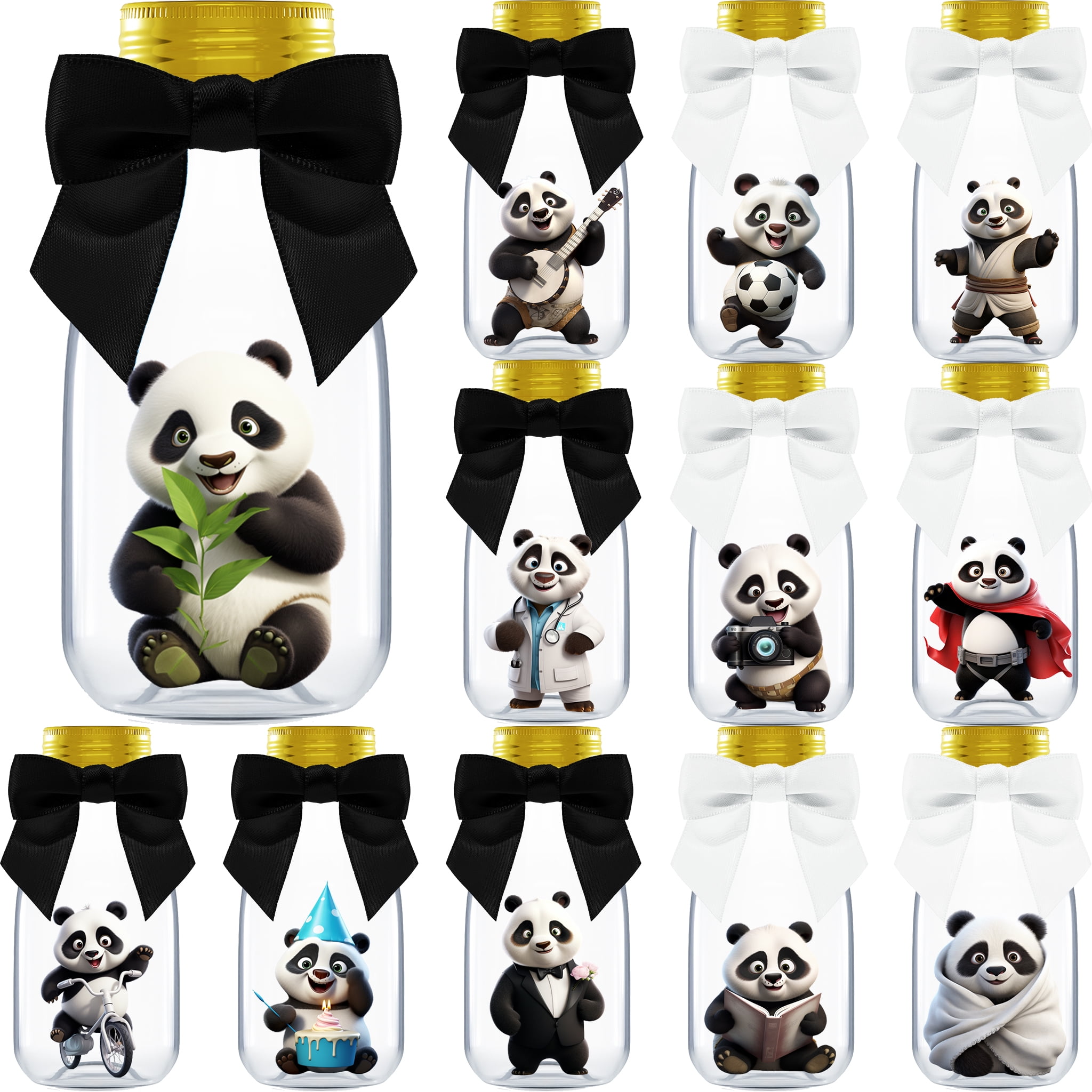 Ethisa 12 Pack Panda Party Favors - DIY Candy Jars with Ribbons and ...