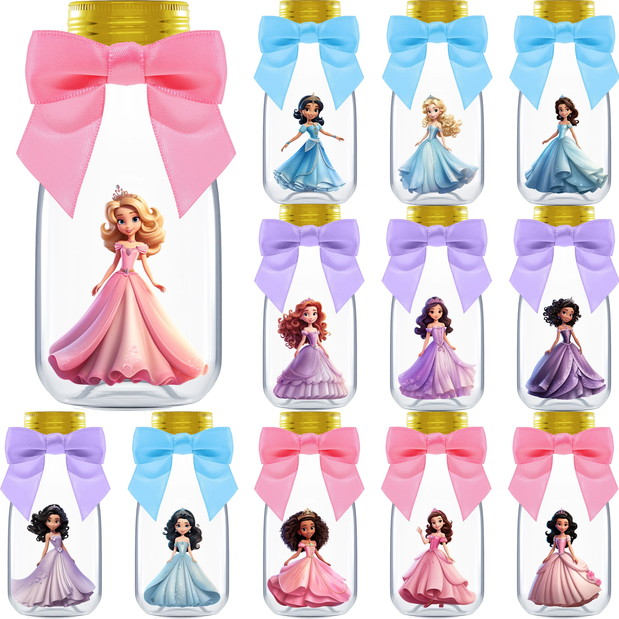 Ethisa 12 Pack Princess Party Favors - DIY Candy Jars with Ribbons and ...