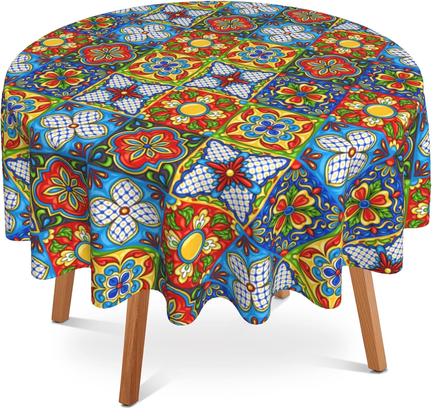 Ethnic 60 Inch Round Tablecloth,Mexican Talavera Ceramic Table Cloth ...