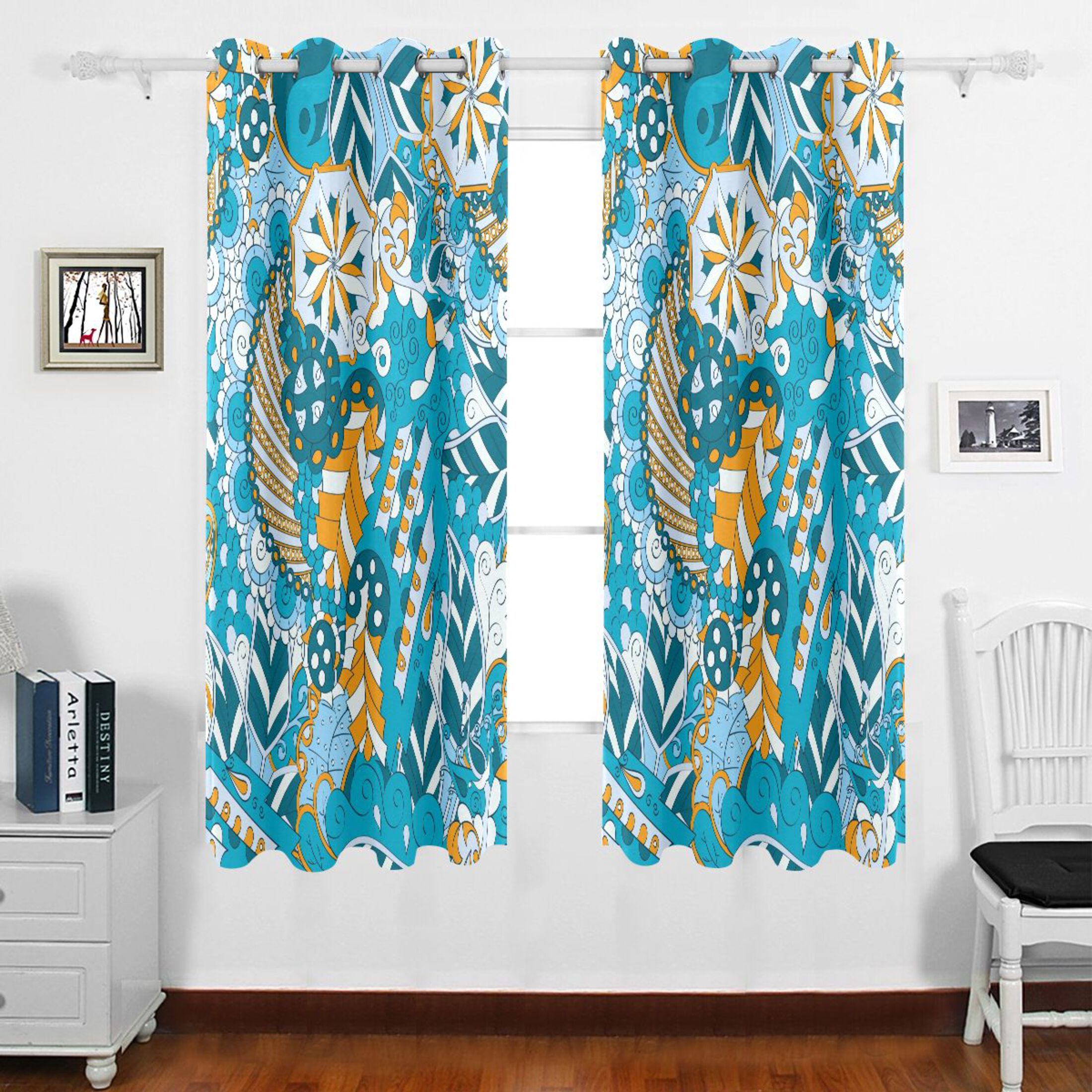 Ethnic Abstract Curved Grommet Blackout Curtains Thermal Insulated ...