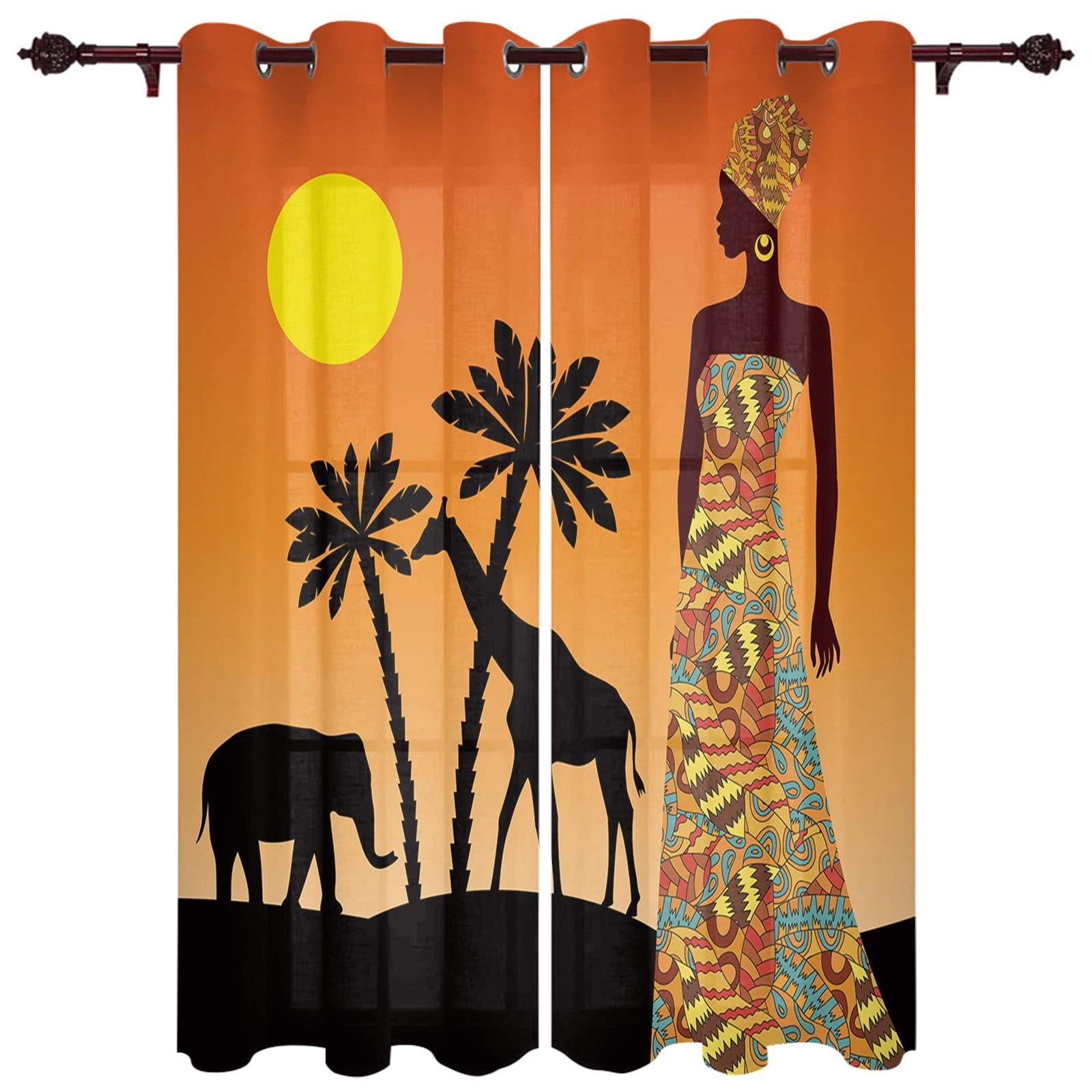 Ethnic African Women Window Curtains Living Room Outdoor Fabric Drapes ...