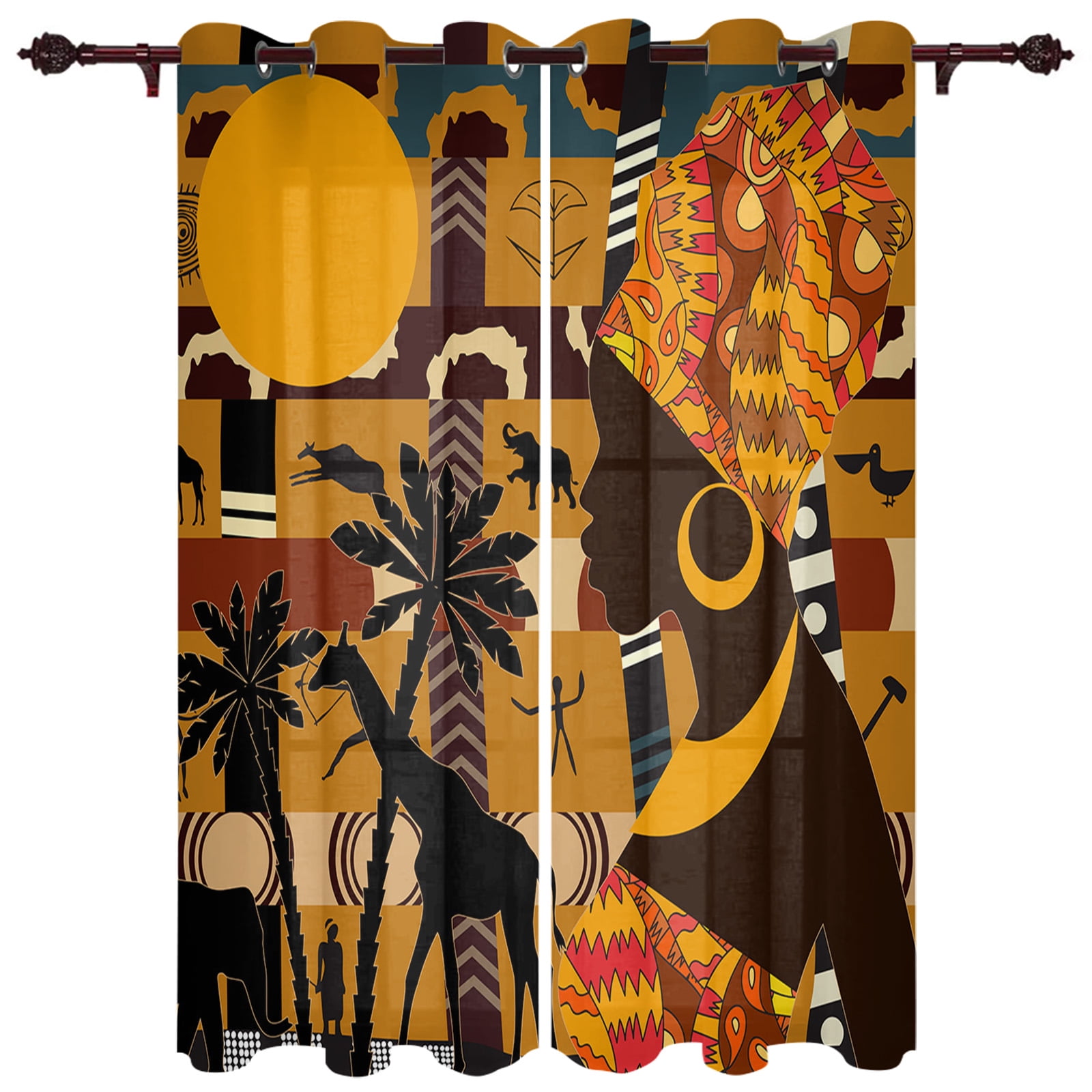 Ethnic African Women Window Curtains Living Room Outdoor Fabric Drapes ...