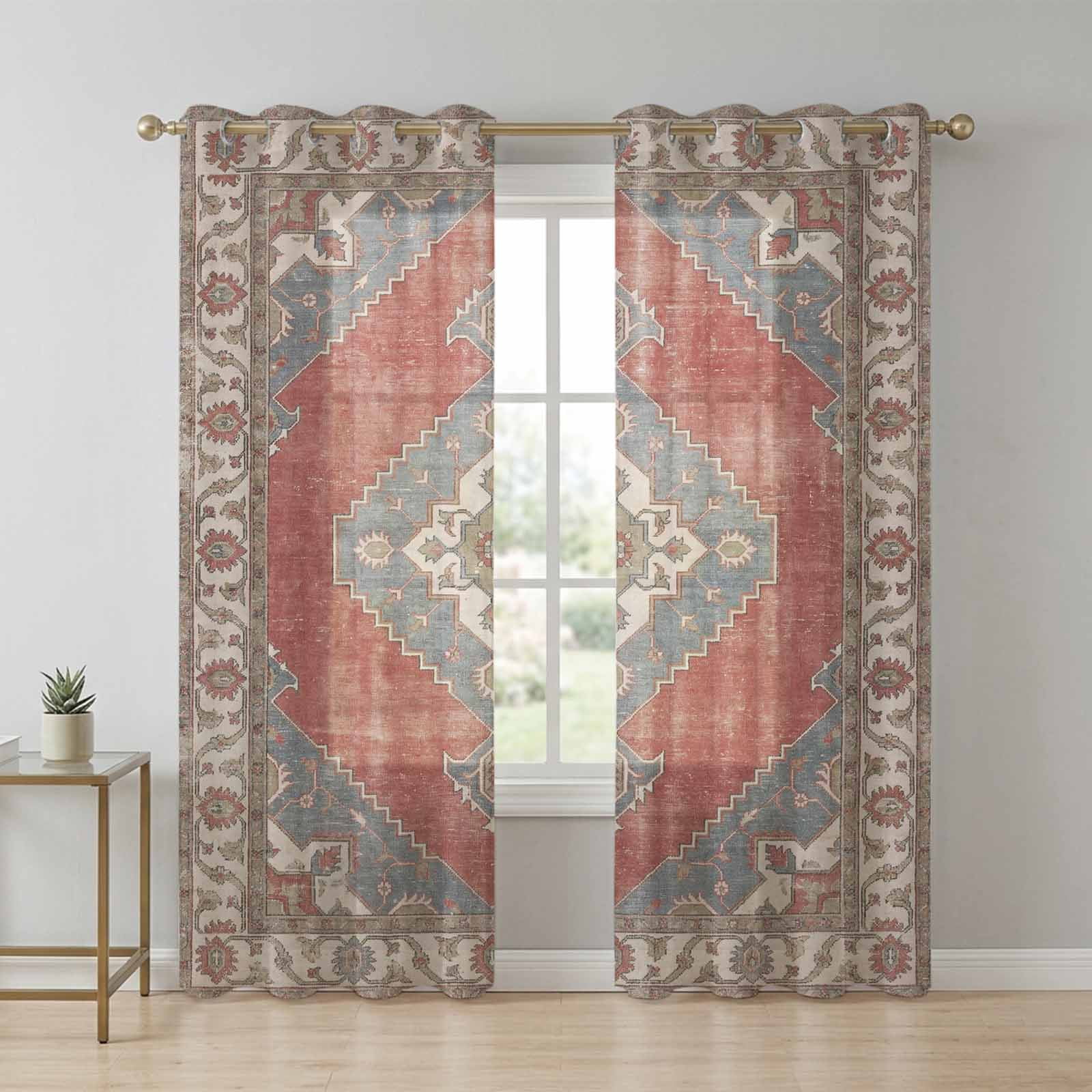 Ethnic Art Boho Sheer Curtains 63 Inch Long 2 Panels, Abstract ...