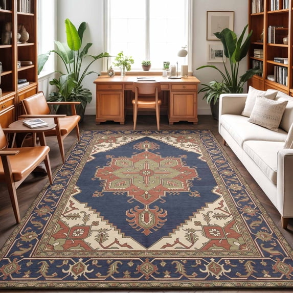 Ethnic Art Boho Washable Area Rug 2.7 x 5 ft Abstract Cobalt Brown ...