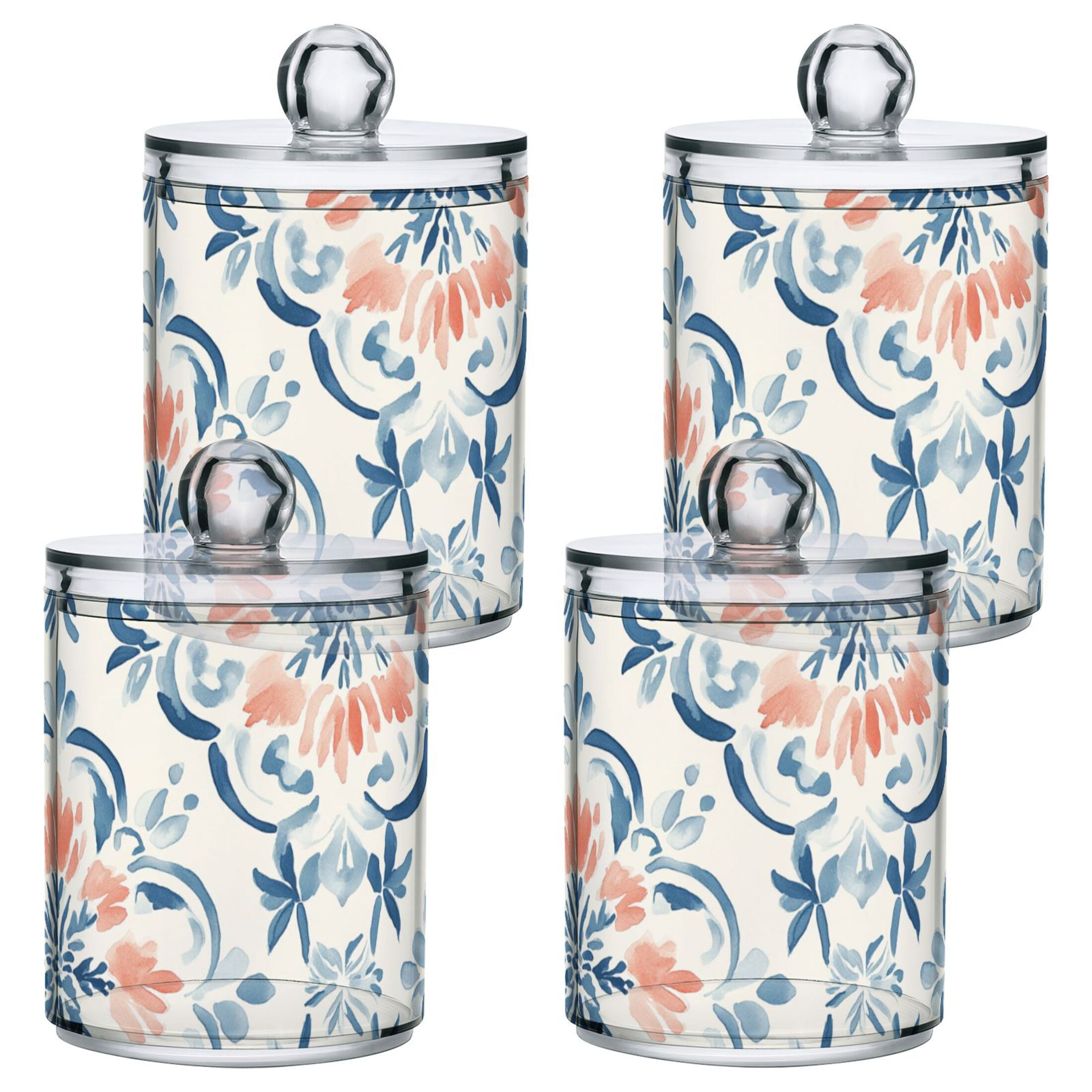 Ethnic Art Flowers Bathroom Canisters Set of 4 Translucent Plastic ...