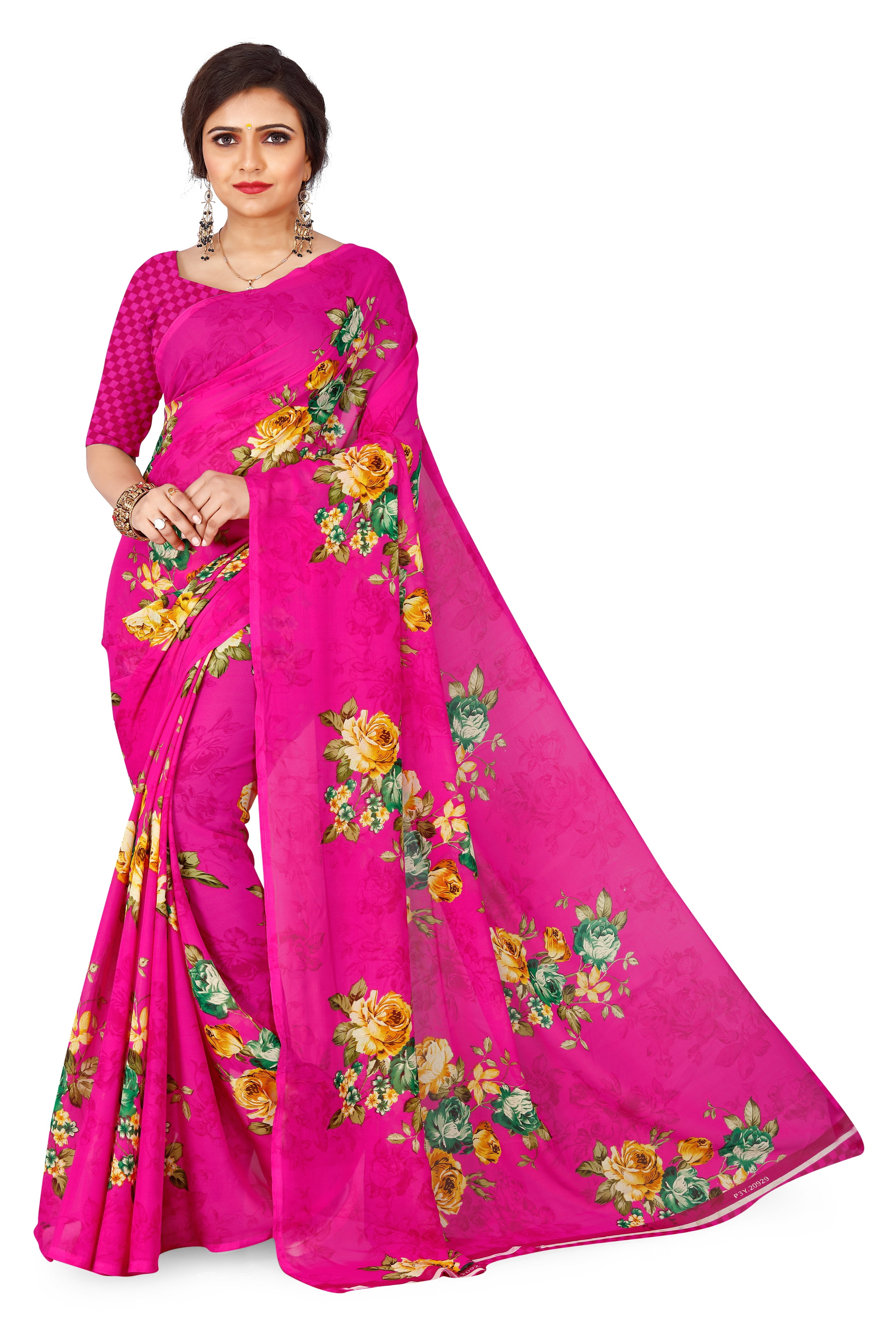 Ethnic Asia Sari Art Silk Floral Print Pink Indian Ethnic Saree For ...