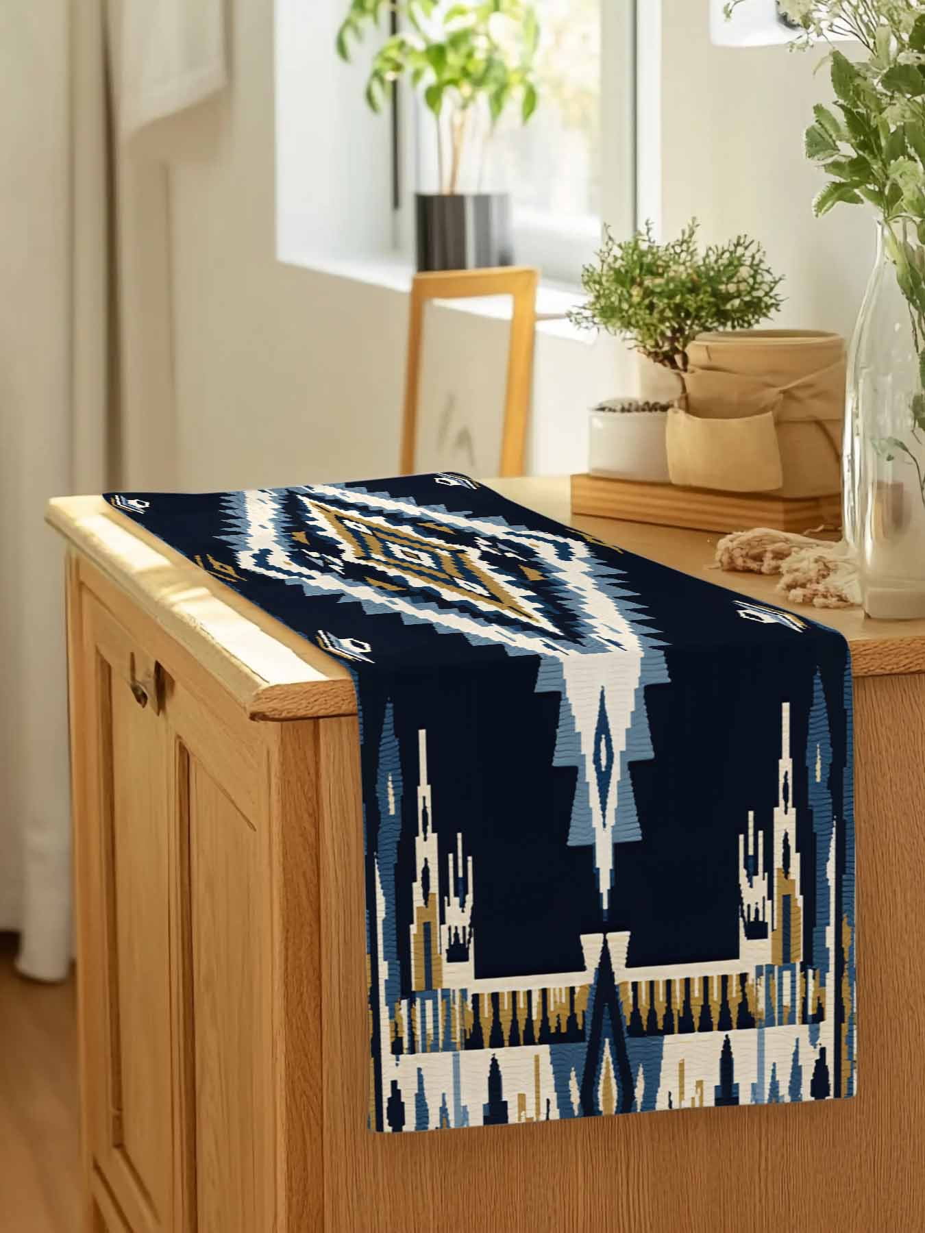 Ethnic Aztec Abstract Geometric Table Runner 13x90in Non-Slip Cotton ...