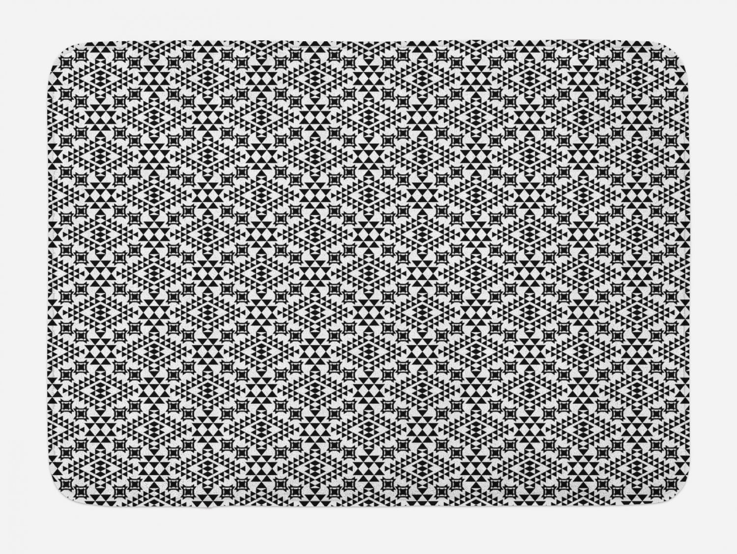 Ethnic Bath Mat, Tribal Aztec Motifs in Black and White with Triangles ...
