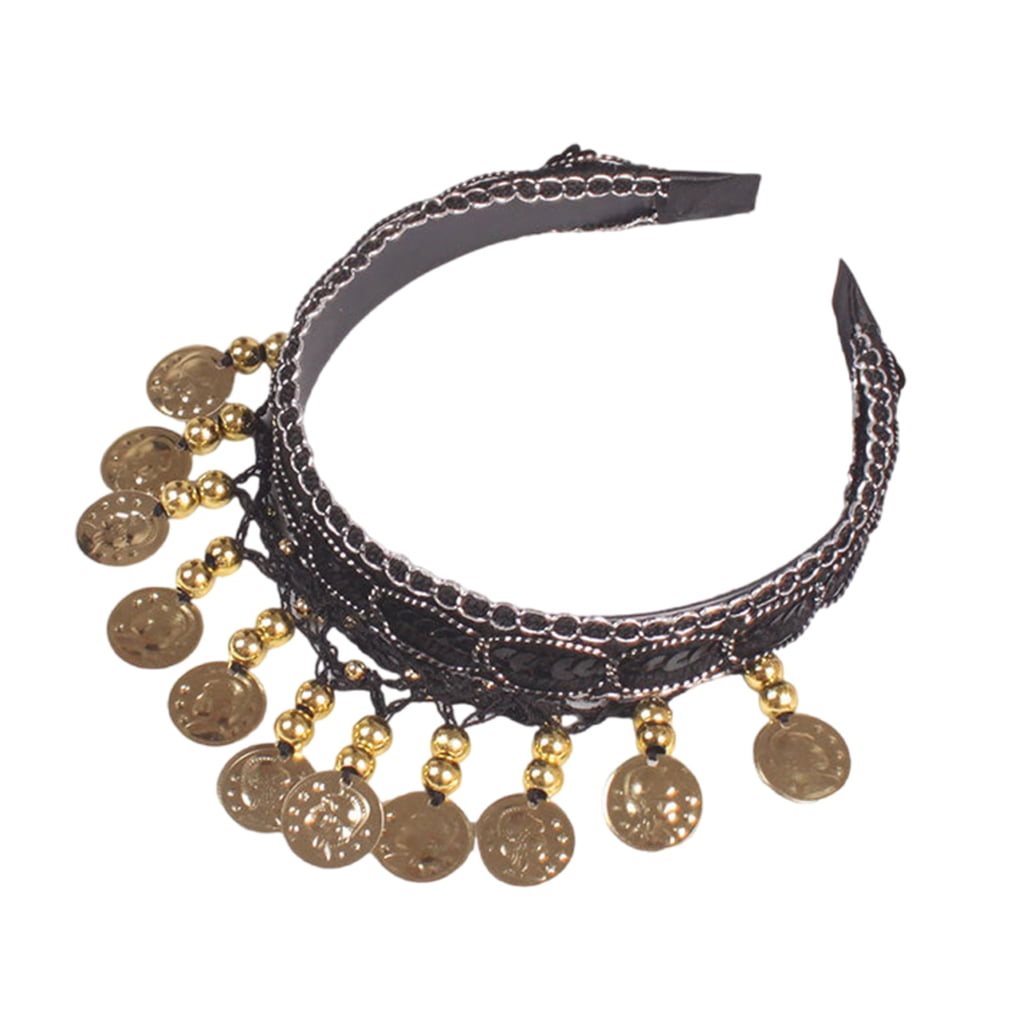 Ethnic Belly Dance Headpiece Elegant Gold Coin Tassels Hairband for ...