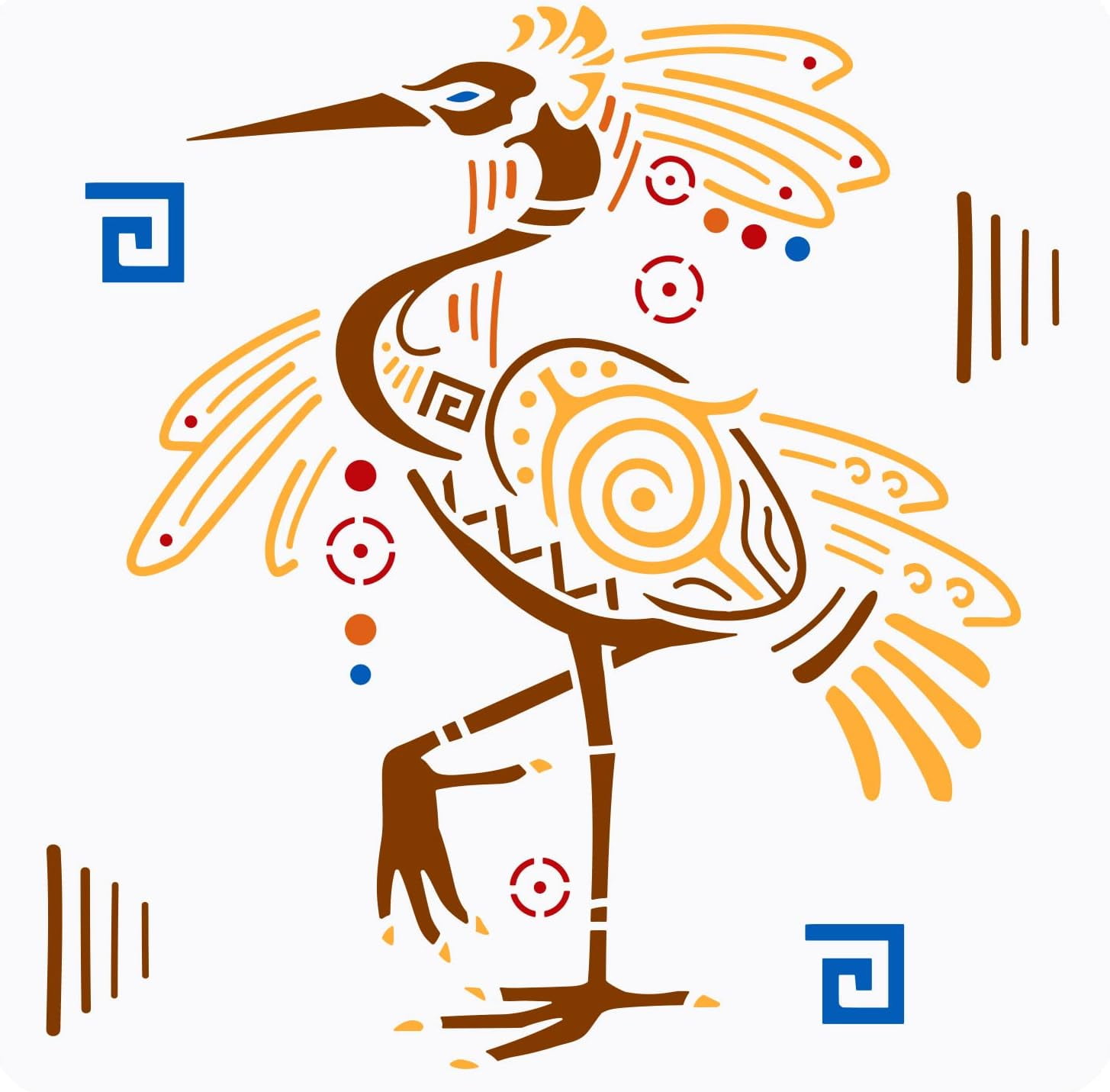 Ethnic Bird Painting Stencil 11.8x11.8inch Reusable Mayan Symbols ...