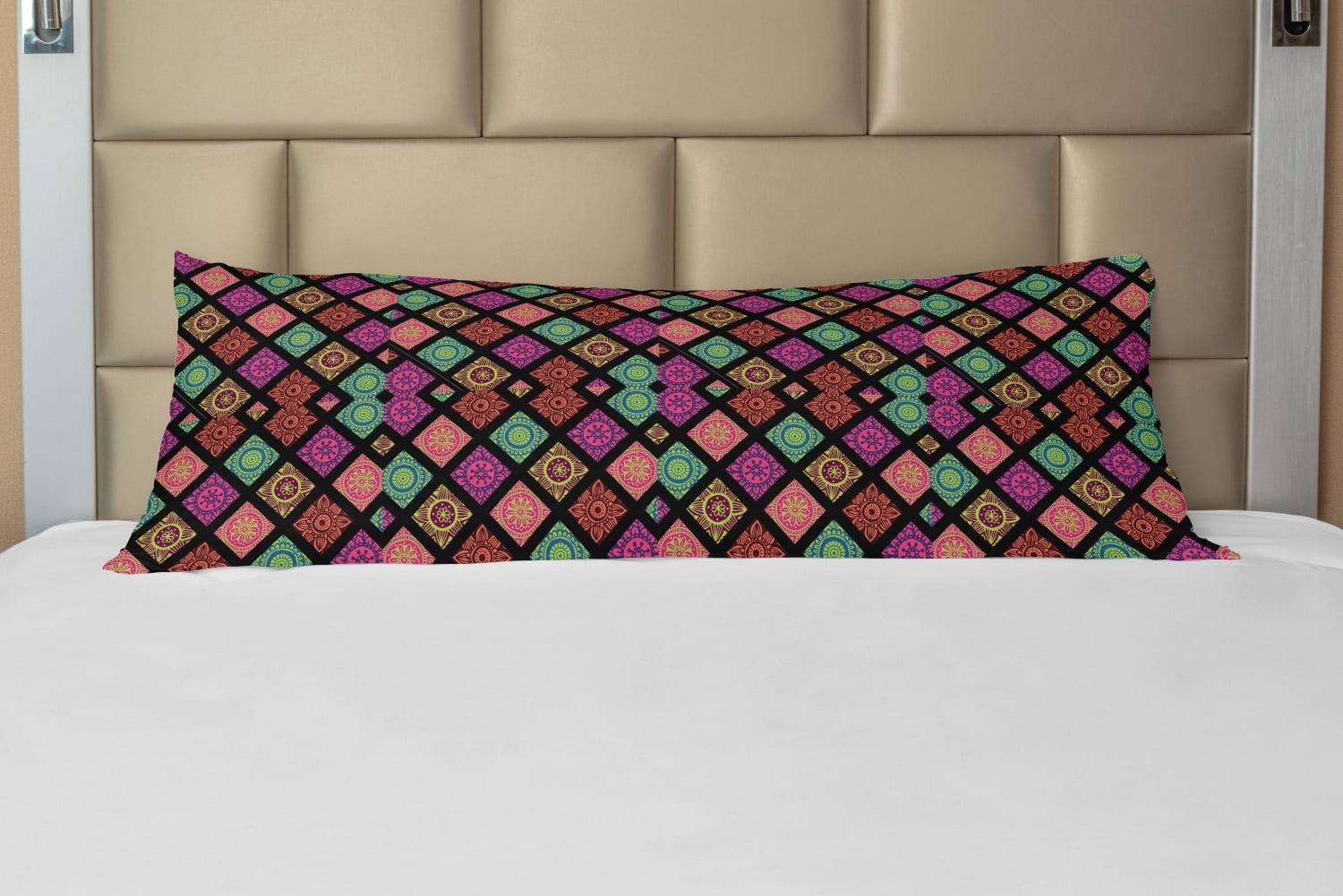 Ethnic Body Pillow Case Cover with Zipper, Flower Mandala Tiles in ...