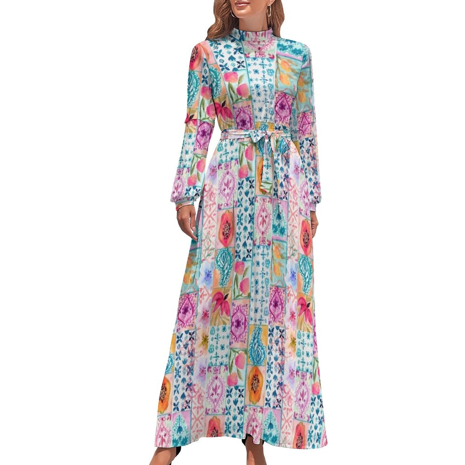 Ethnic Bohemia Dress Retro Floral Print Beach Dresses Female Long ...