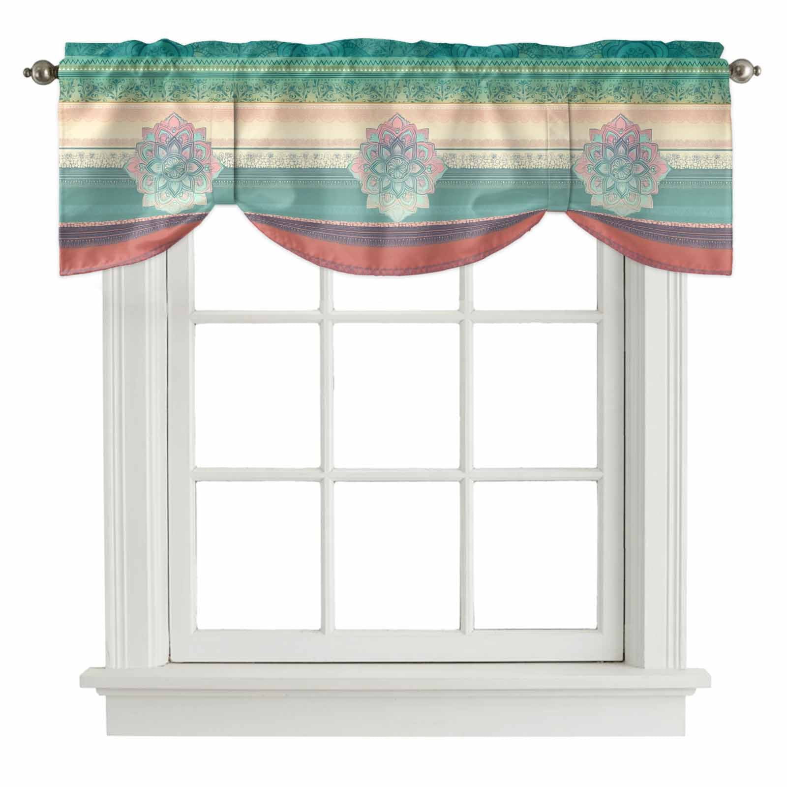 Ethnic Boho Floral Tie Up Valance Curtains Turquoise Pink Beige Gradual ...