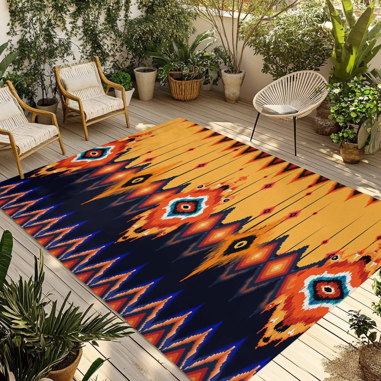 Ethnic Boho Outdoor Rug for Patio/Deck/Porch, Non-Slip Large Area Rug 3 ...