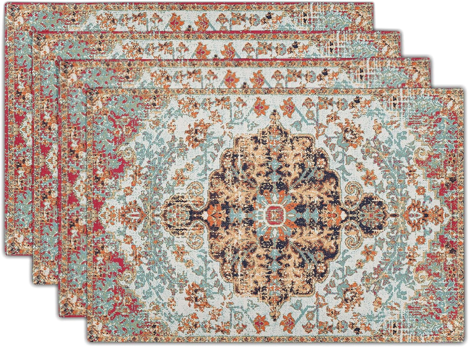 Ethnic Boho Placemats Set of 4 Bohemian Carpet Vintage Black Coral ...