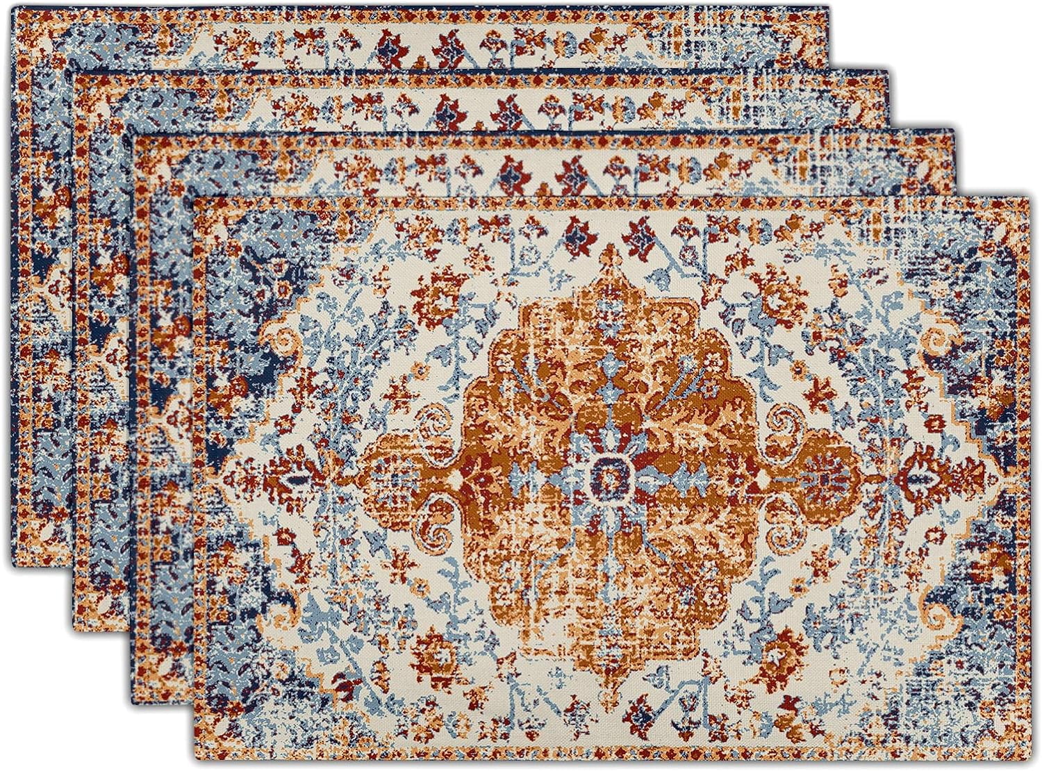 Ethnic Boho Placemats Set of 4 Bohemian Carpet Vintage Orange Grey ...