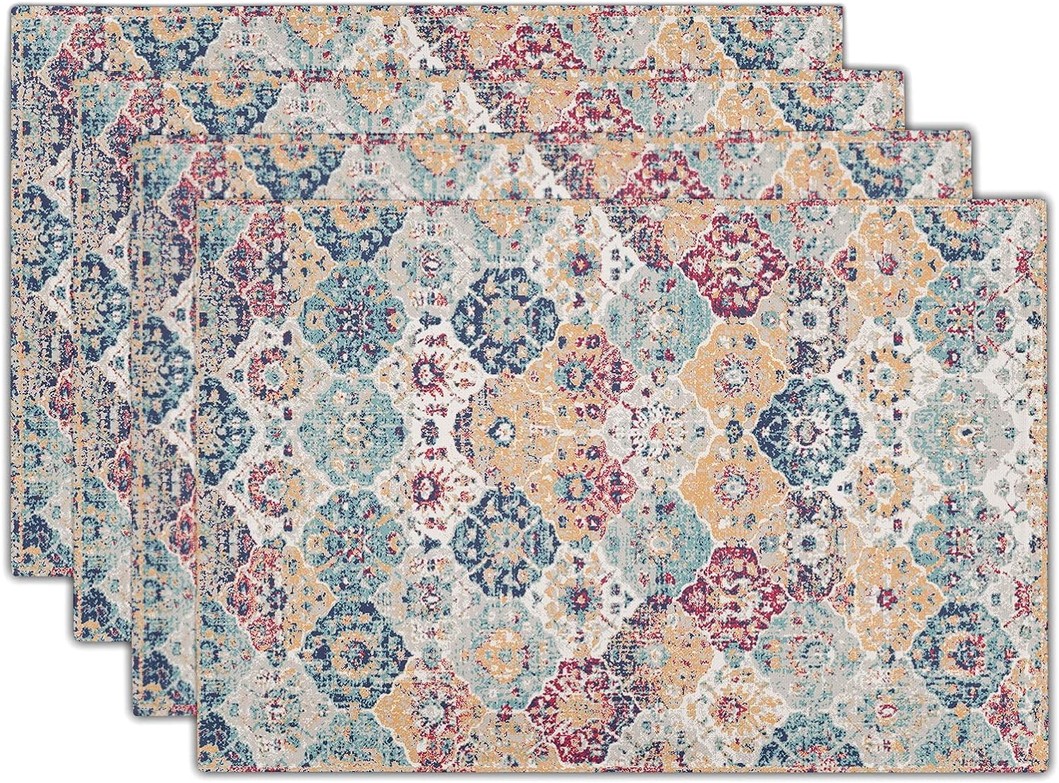Ethnic Boho Placemats Set of 4 Bohemian Carpet Vintage Rust Coral ...