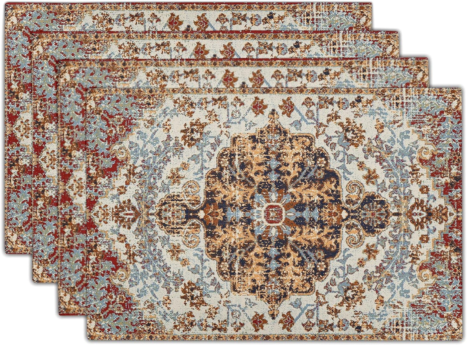 Ethnic Boho Placemats Set of 4 Southwest Brown Blue Carpet Woven ...